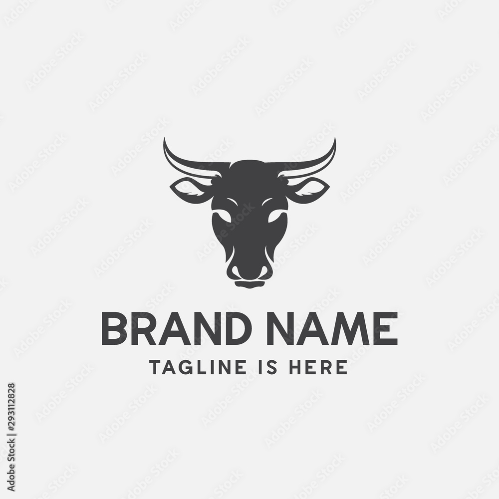 cow head logo design vector, cow emblem, long horned head illustration ...