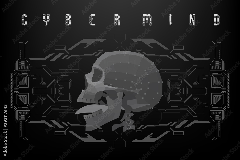 Cyber mind concept poster with low poly head. Futuristic illustration ...