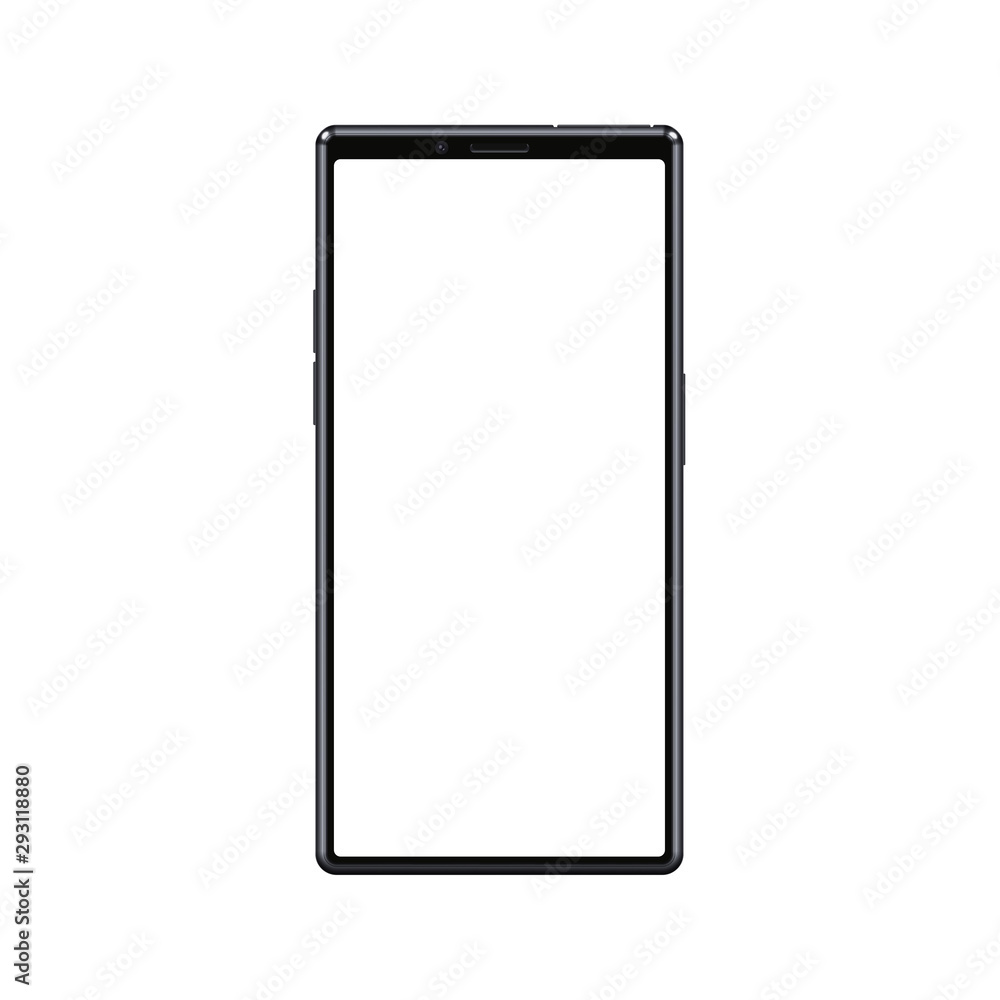 Modern frameless cellphone smartphone with blank white empty screen ...