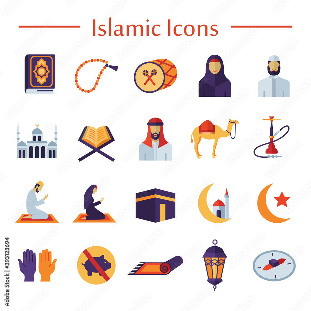 Arabic national flat icons set. Stock Vector | Adobe Stock