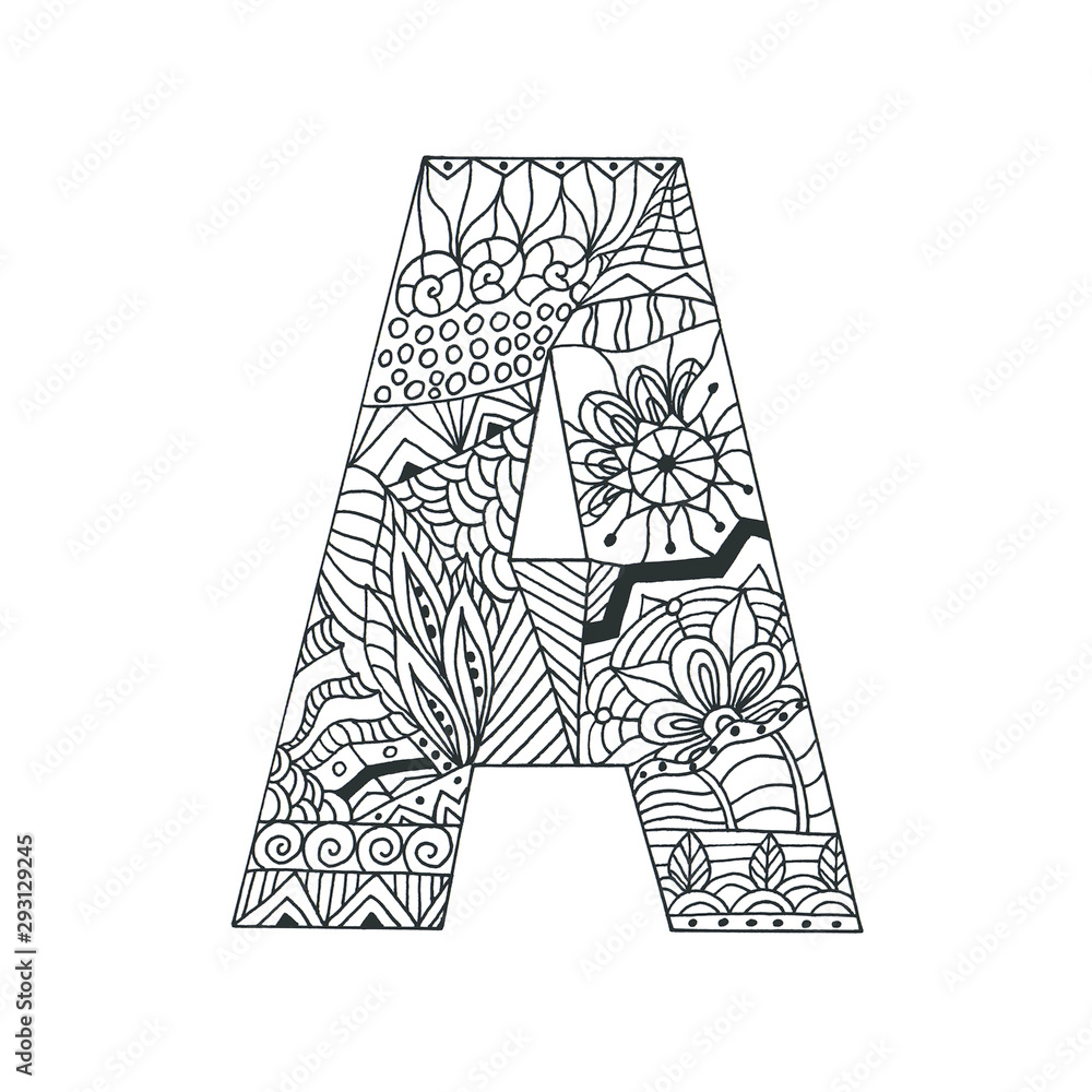 Coloring page letter A for children and adults antistress book. One of ...
