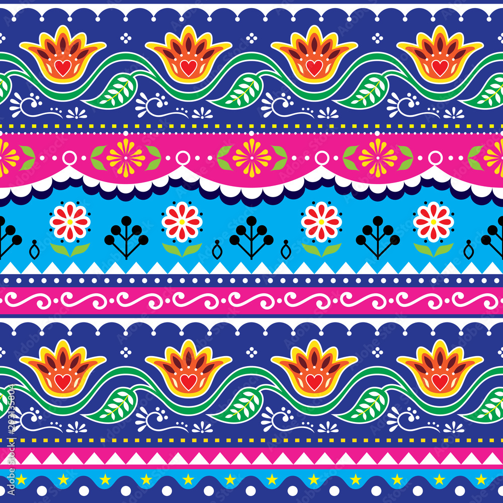 Pakistani Truck Art Vector Seamless Design Indian Truck Floral Pattern