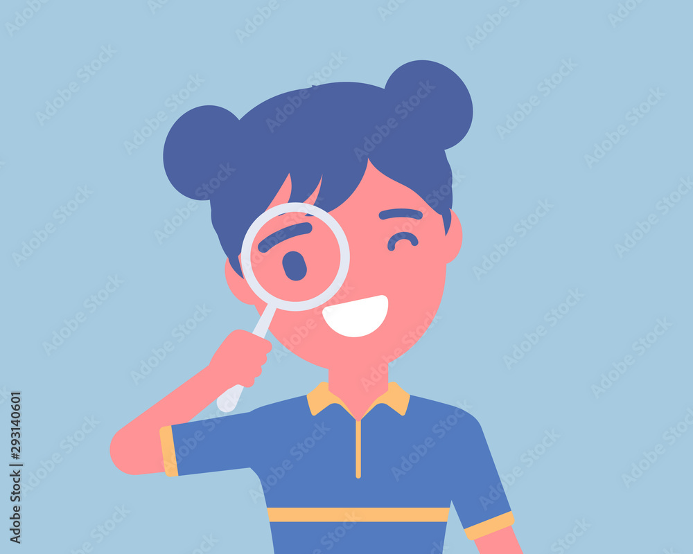 Girl With Magnifying Glass Cartoon