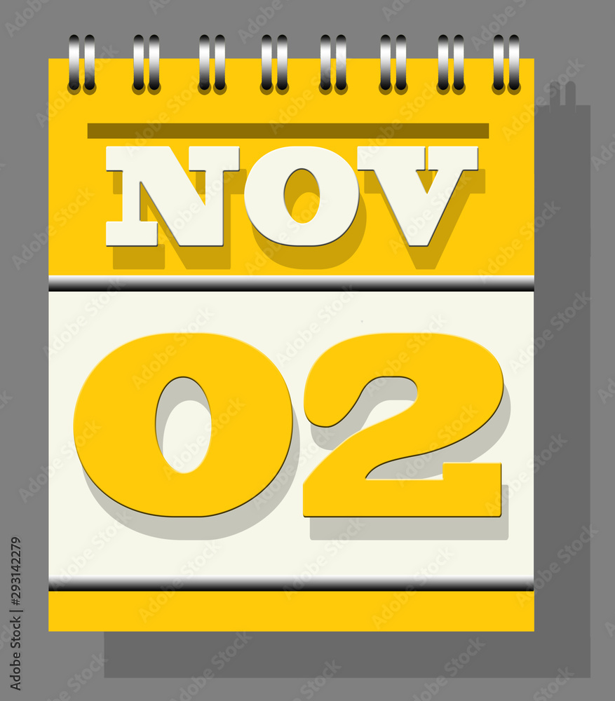 Daily single-leaf calendar yellow spine with the open page of 2nd ...