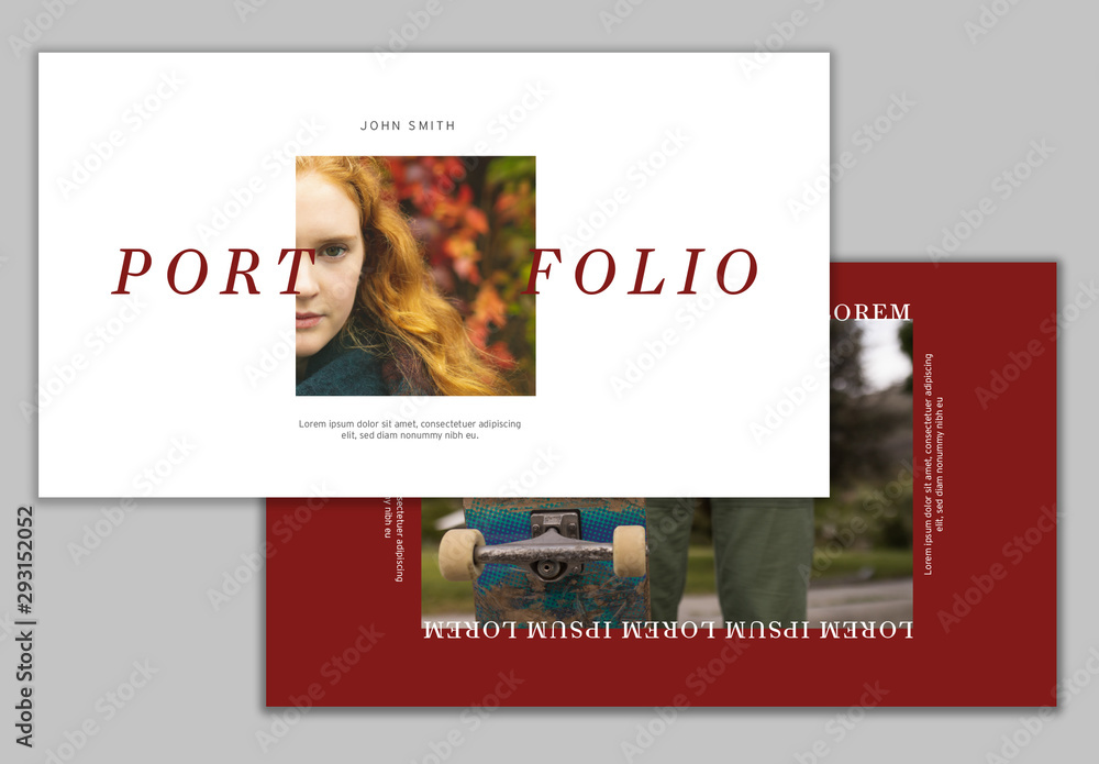 Portfolio Layout with Red Accents Stock Template | Adobe Stock