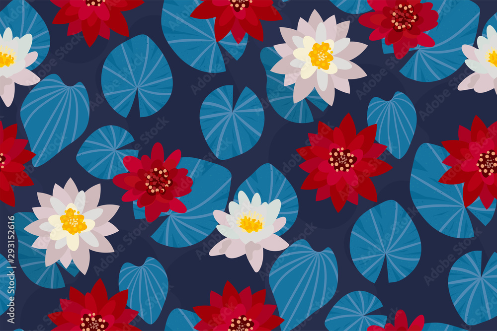Seamless pattern with water lilies . Botanical texture with Lotus ...