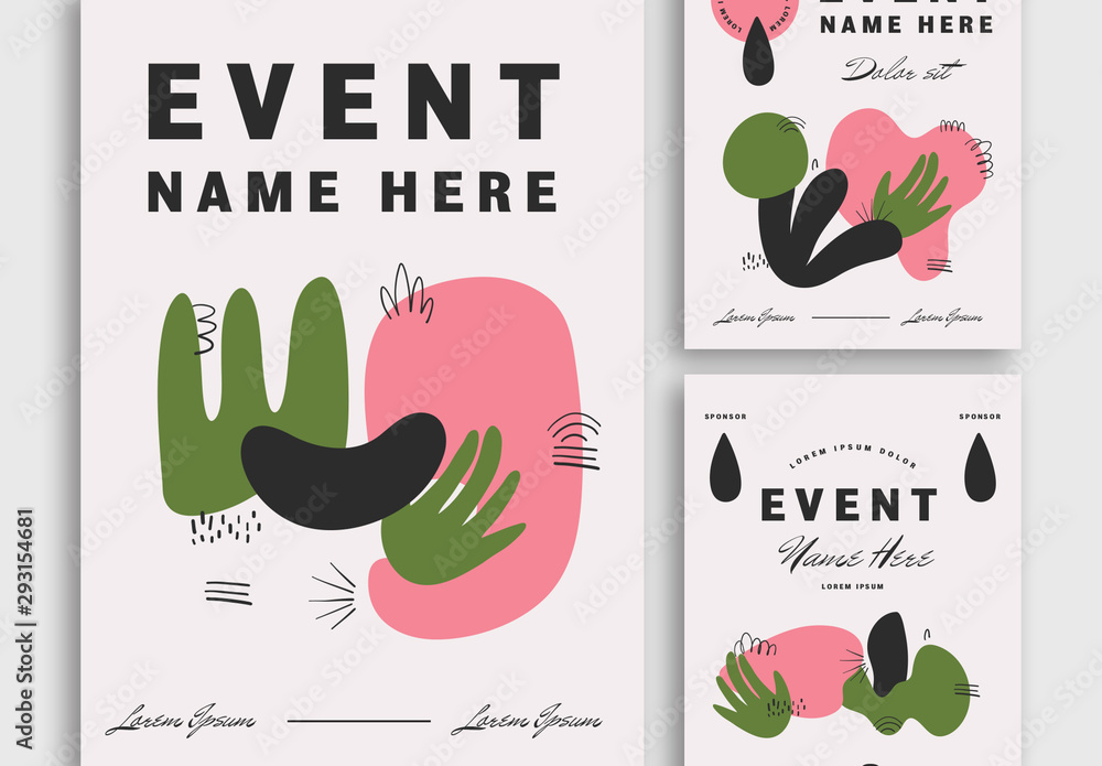 Colorful Poster Layout Set with Illustrative Elements Stock Template ...