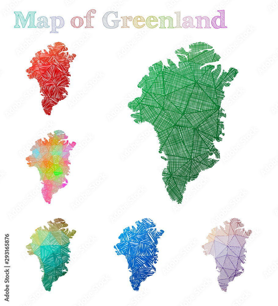 Hand-drawn map of Greenland. Colorful country shape. Sketchy Greenland ...