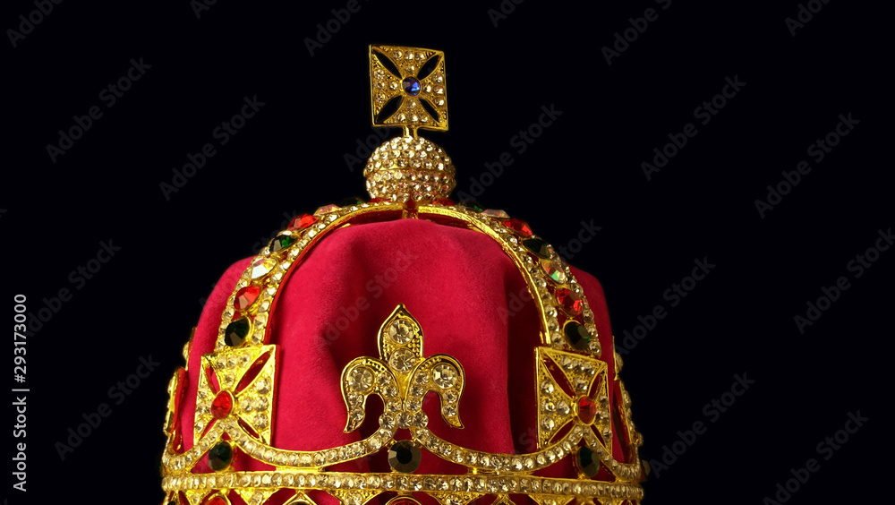 Gold crown with luxury color jewels and diamonds. With reflection and ...