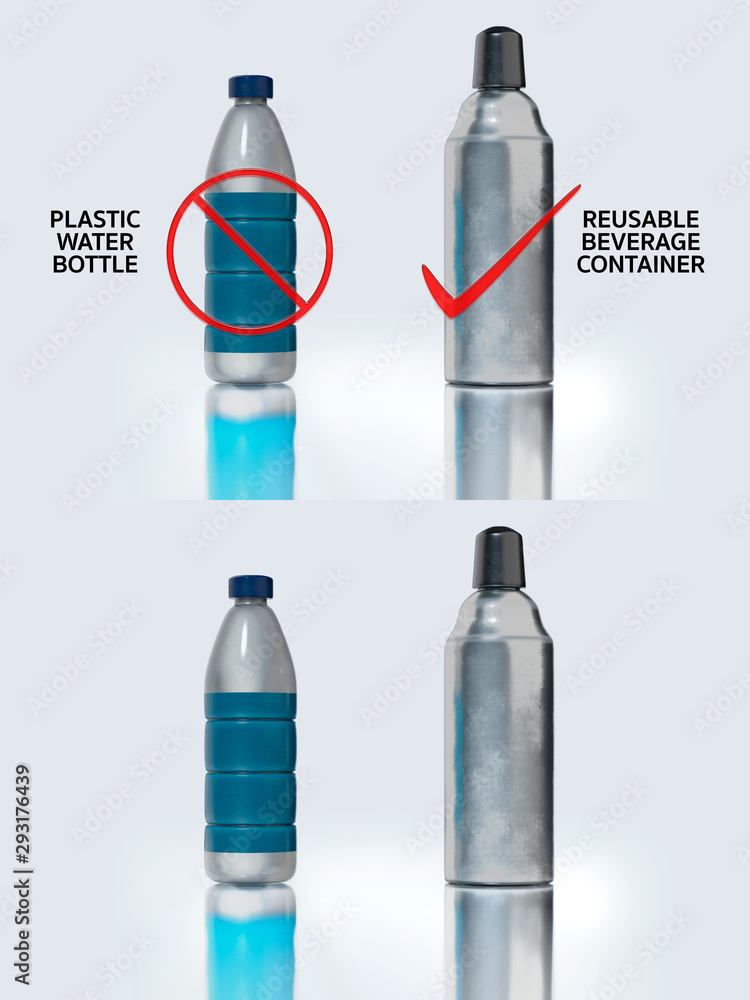 3d rendering of reducing single-use plastics concept with a plastic ...