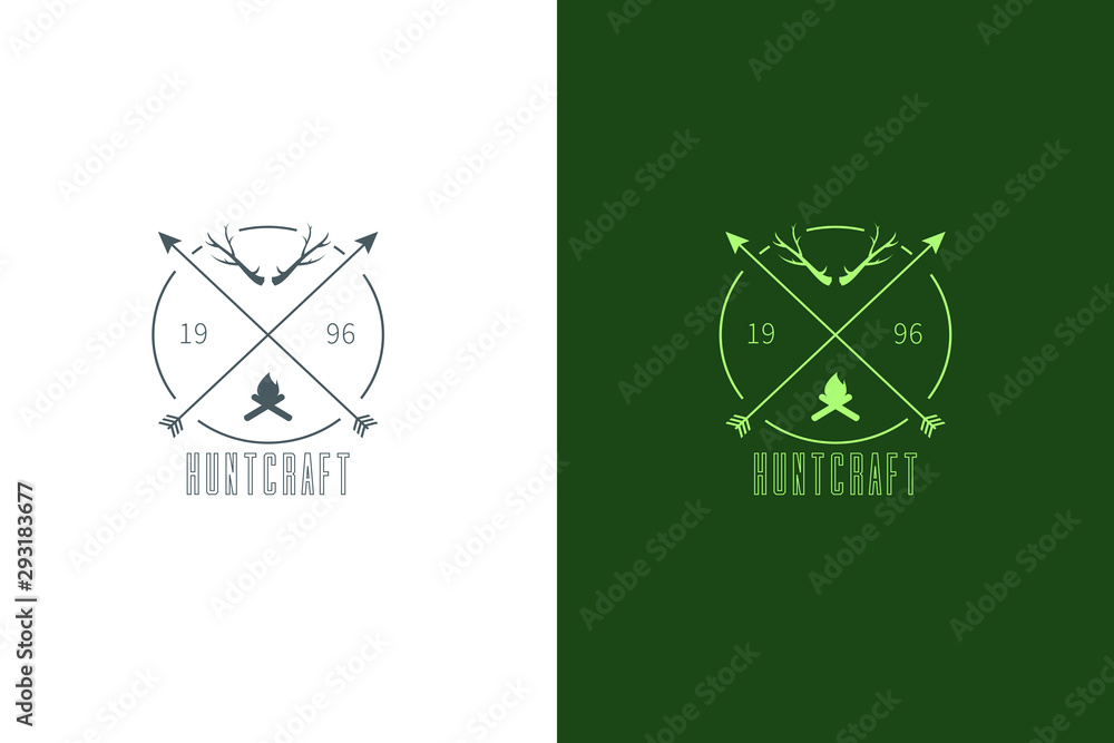 vintage adventure logo design sign illustration symbol vector deer horn ...