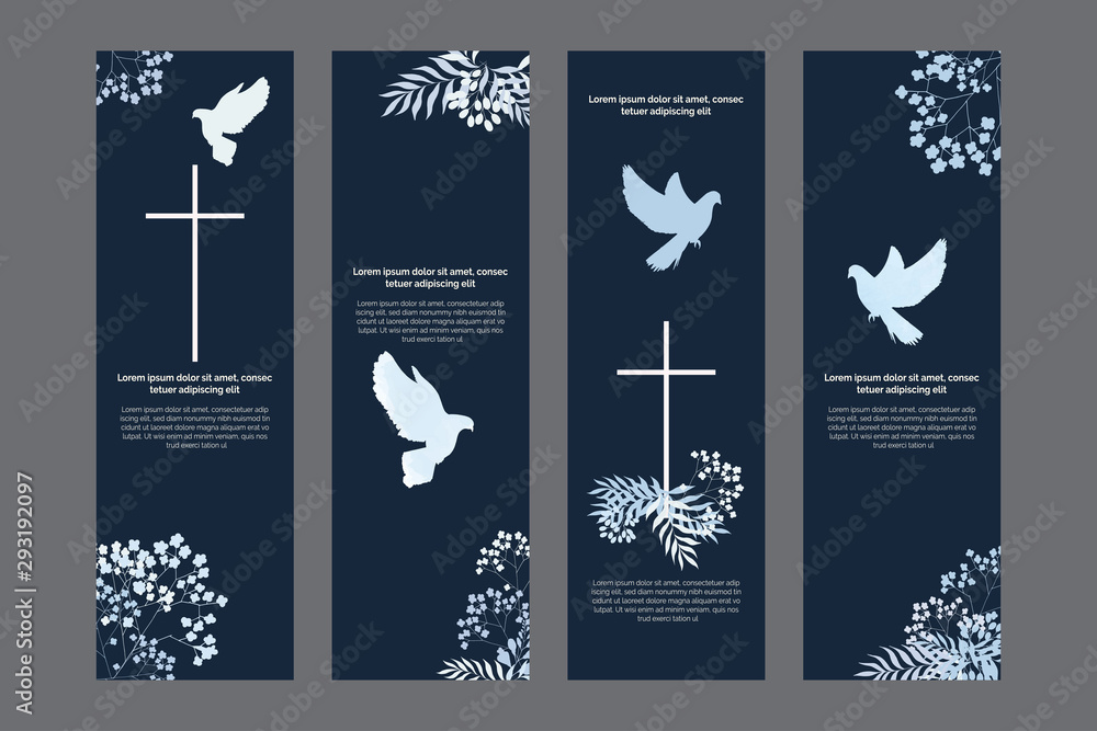 Doves and flowers religious bookmarks set, christian templates kit ...