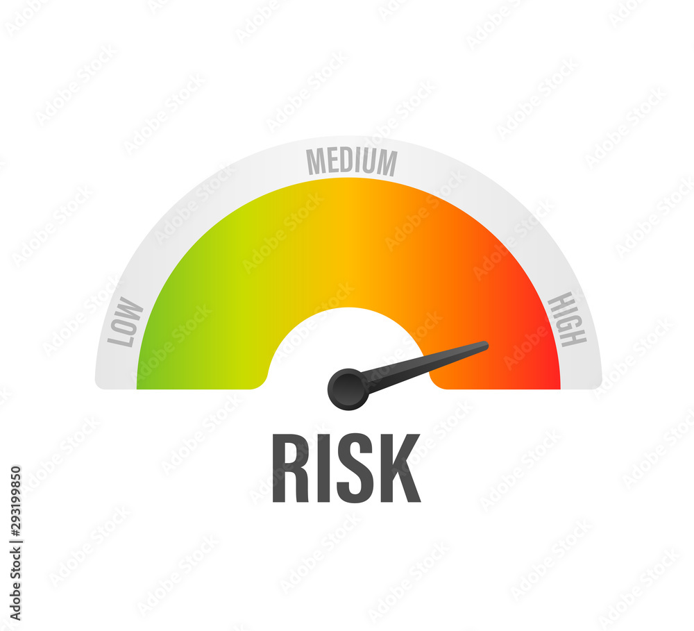 Risk icon on speedometer. High risk meter. Vector illustration. Stock ...