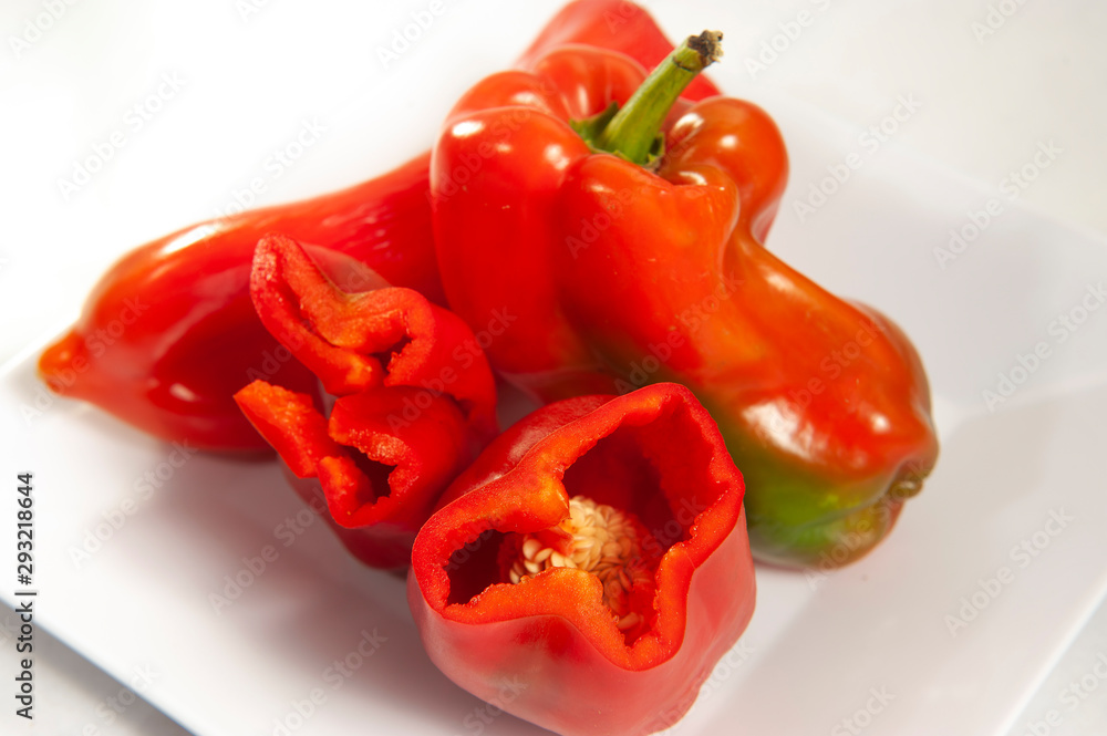 Red Chili. One of the three colors of the chromatic diet. Half cut ...