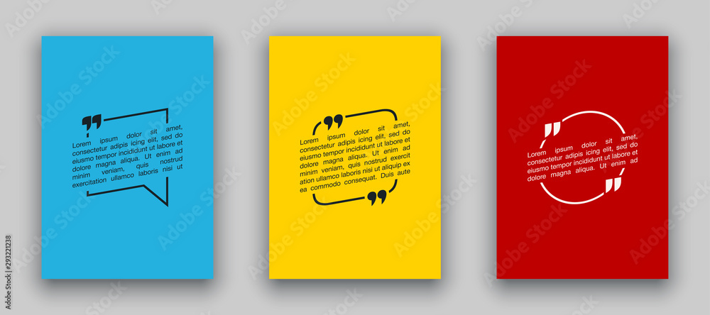 Quote speech bubble blank templates set. Text in brackets on flat paper ...