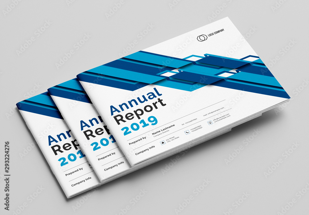 Annual Report Layout with Blue Accents Stock Template | Adobe Stock