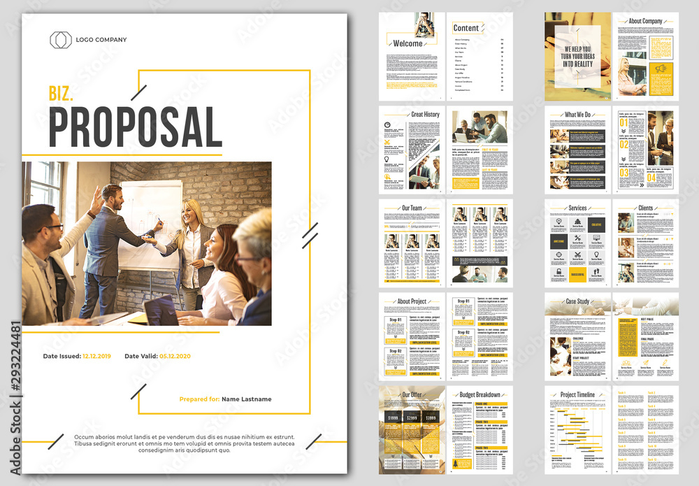 Business Proposal Layout with Orange Accents Stock Template | Adobe Stock
