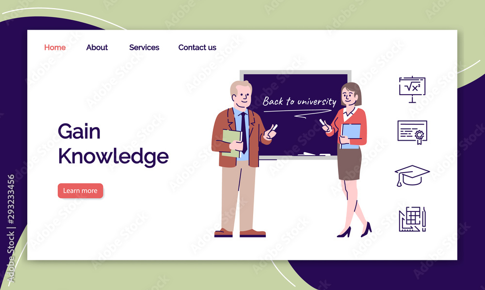 Gain knowledge landing page vector template. University lecturers and ...