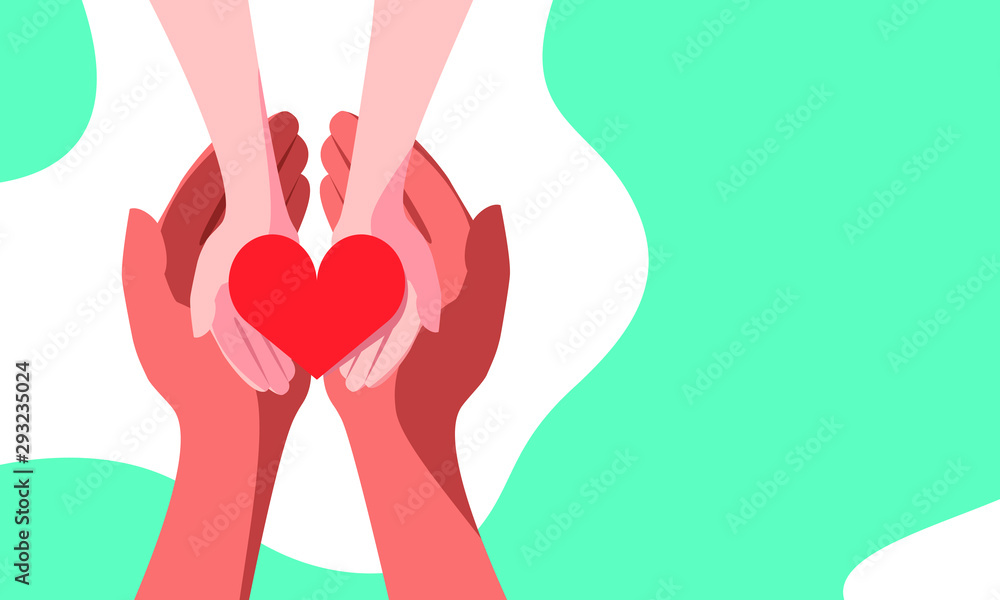 Red heart in the hands of man. A symbol of goodness, mercy, hope and ...