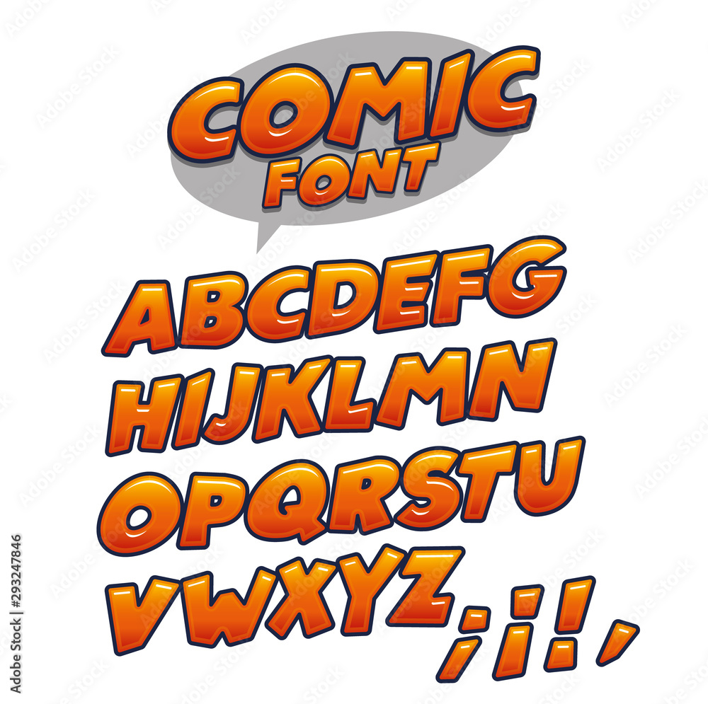Vector of modern comical font and alphabet, comics style alphabet ...