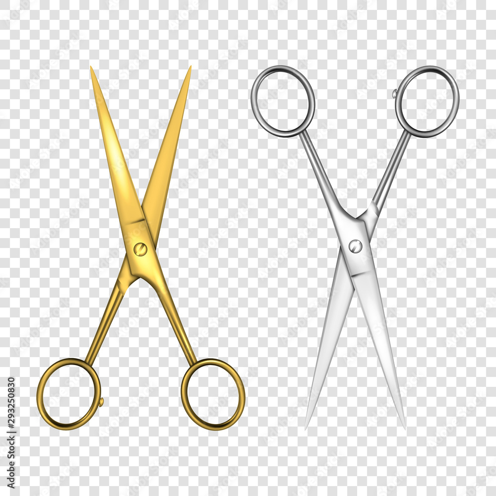 Vector 3d Realistic Silver and Gold Metal Opened Stationery Scissor ...