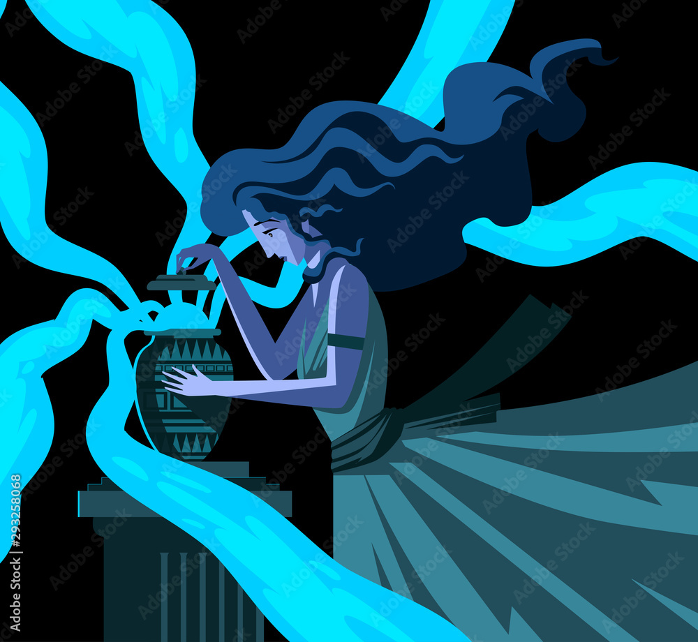 pandora greek myth opening the evils jar vector de Stock | Adobe Stock