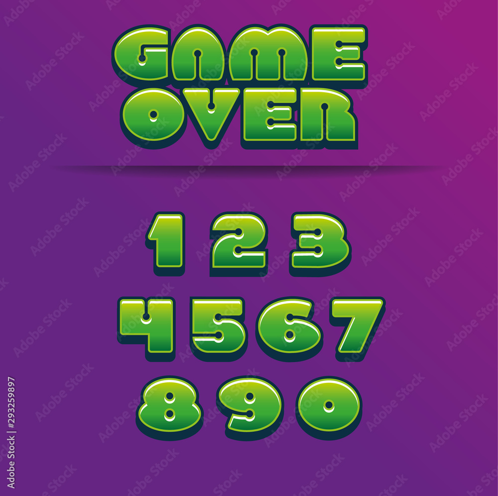 Game Over, a vector illustration, font of Game Over text, number set ...