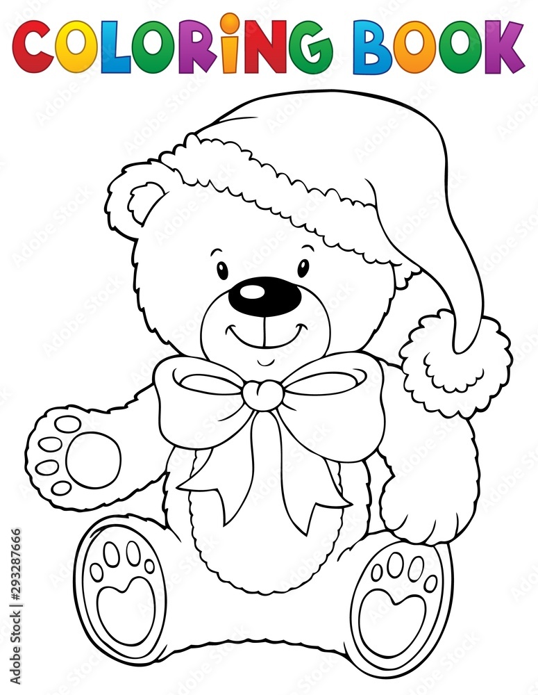 Coloring book Christmas teddy bear topic Stock Vector | Adobe Stock