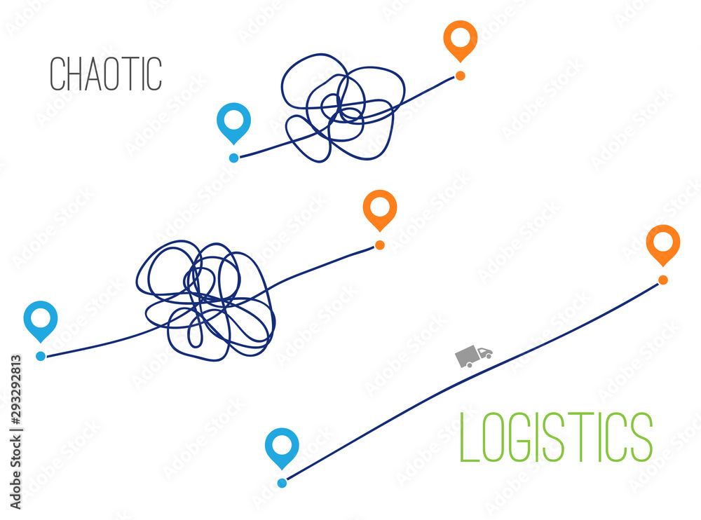 Path from point A to point B. Proper traffic logistics. Optimal direct ...