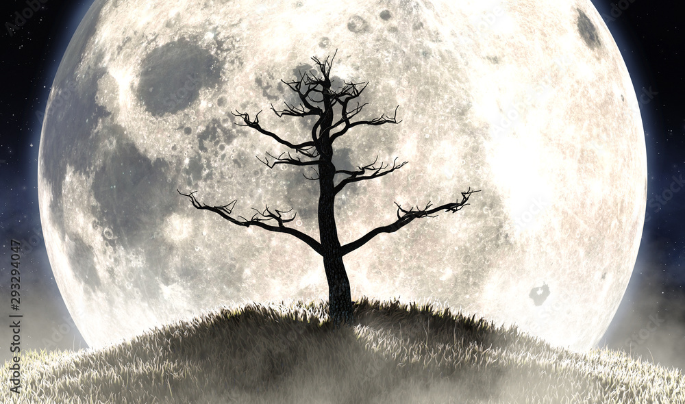 Dead Tree And Moon Silhouette Stock Photo | Adobe Stock