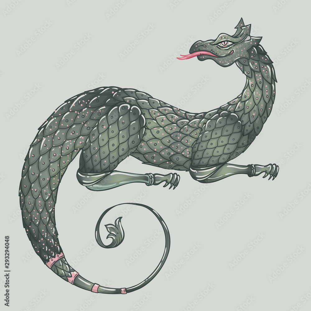 Fantasy creature dragon. Medieval Heraldic coat of arms crest shield ...