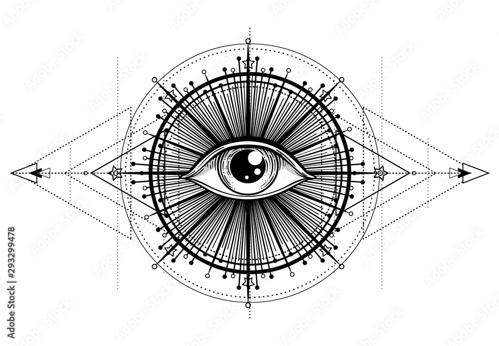 Eye of Providence. Masonic symbol. All seeing eye inside triple moon ...