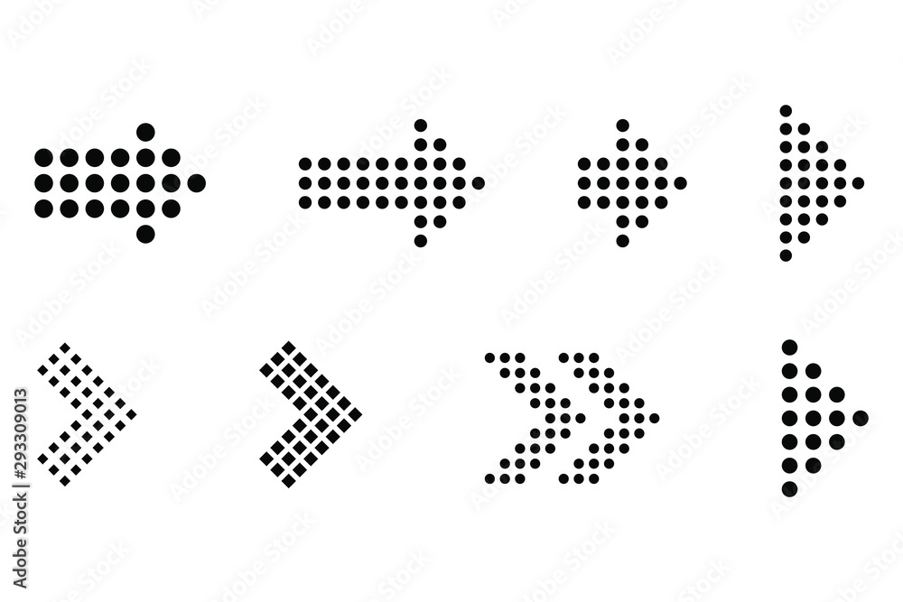 Dotted arrows set. Digital arrow symbols. Vector illustration isolated ...