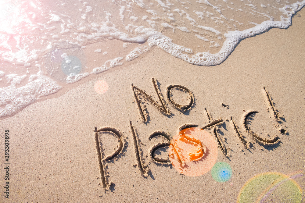 No Plastic! pollution awareness message handwritten in smooth clean ...