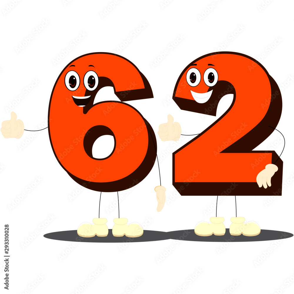 Number Sixty Two - Cartoon Vector Image Stock Vector | Adobe Stock