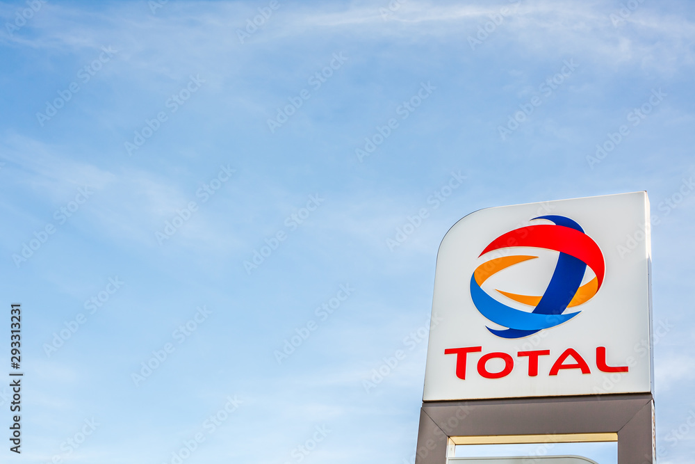 Total company logo on its gas service station Stock Photo | Adobe Stock