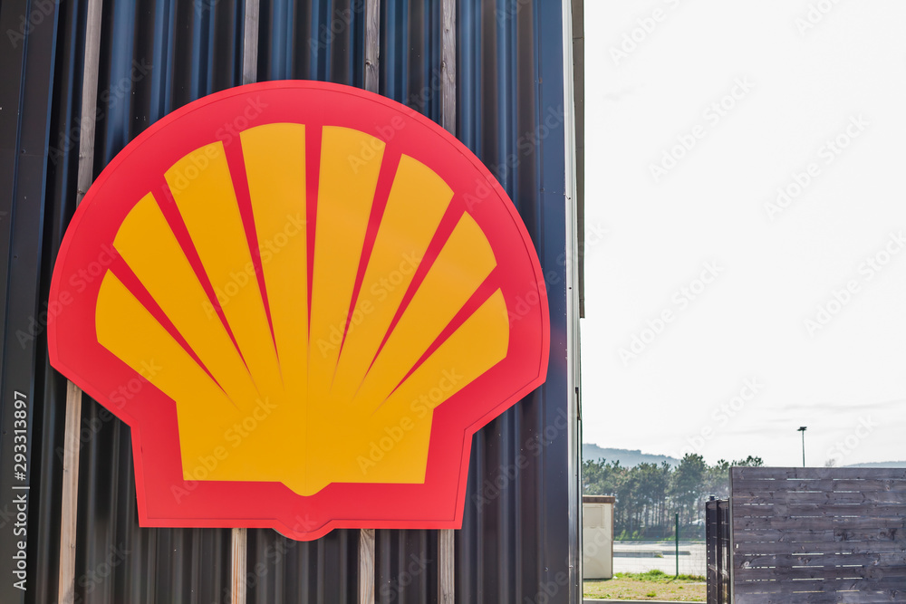 Shell company logo on its gas service station Stock Photo | Adobe Stock
