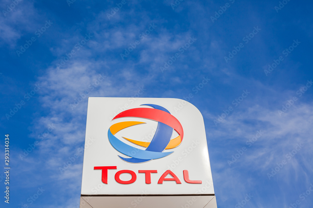 Total company logo on its gas service station Stock Photo | Adobe Stock
