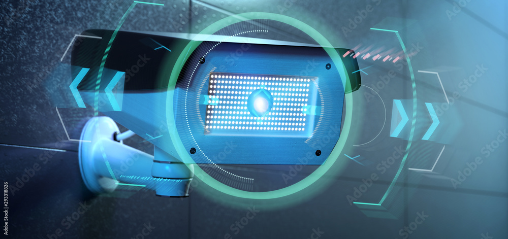 Security camera targeting a detected intrusion - 3d renderinga Stock ...