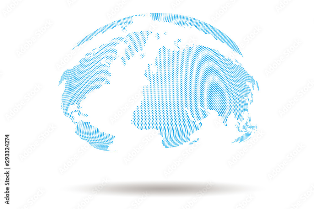 World Map 3d Design with Blue Dot shape On white Background , Present ...