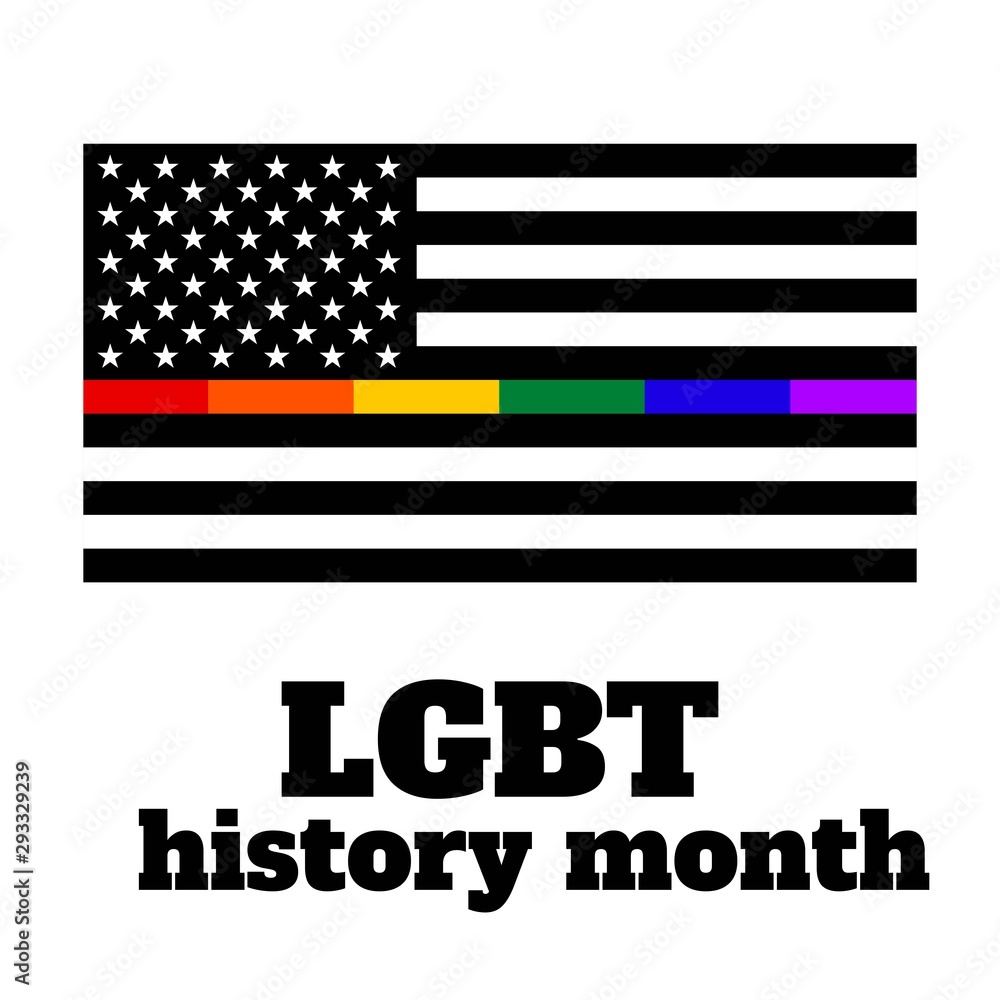LGBT history month, flag with line in LGBT flag colors. Symbol lesbian ...