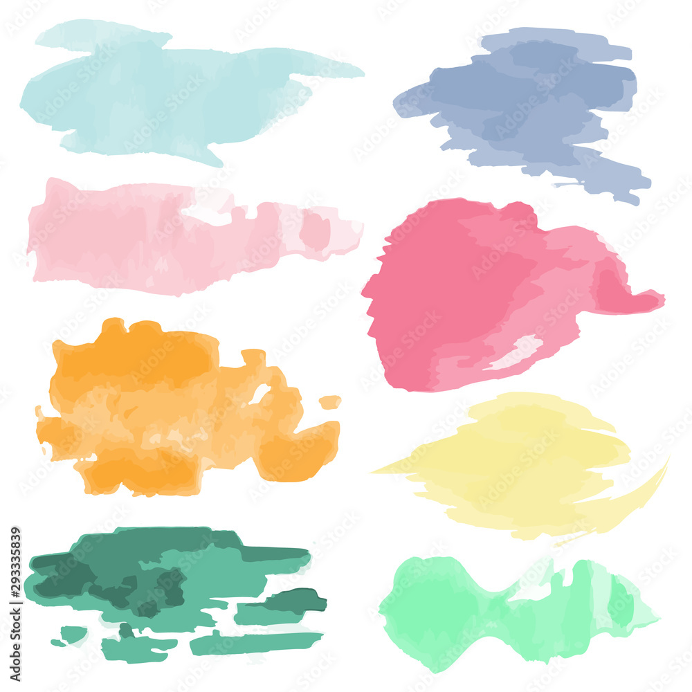 Collection of multi-colored watercolor stains, hand-drawn. Set of ...