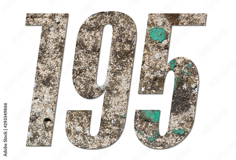 Number 195 with old concrete wall on white background Stock Photo ...