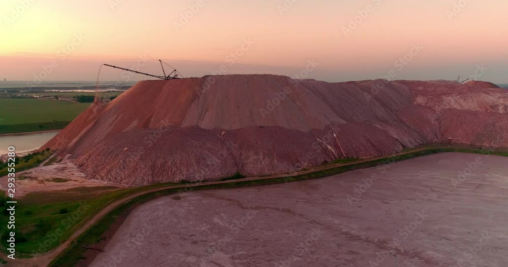 Mountains tailing piles and water basins. Waste left after potash salt ...