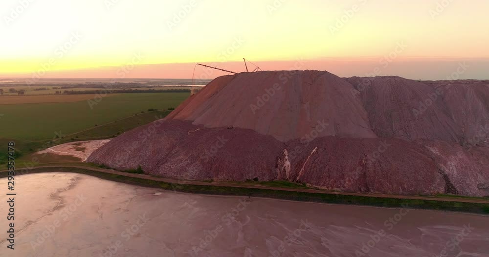 Mountains tailing piles and water basins. Waste left after potash salt ...