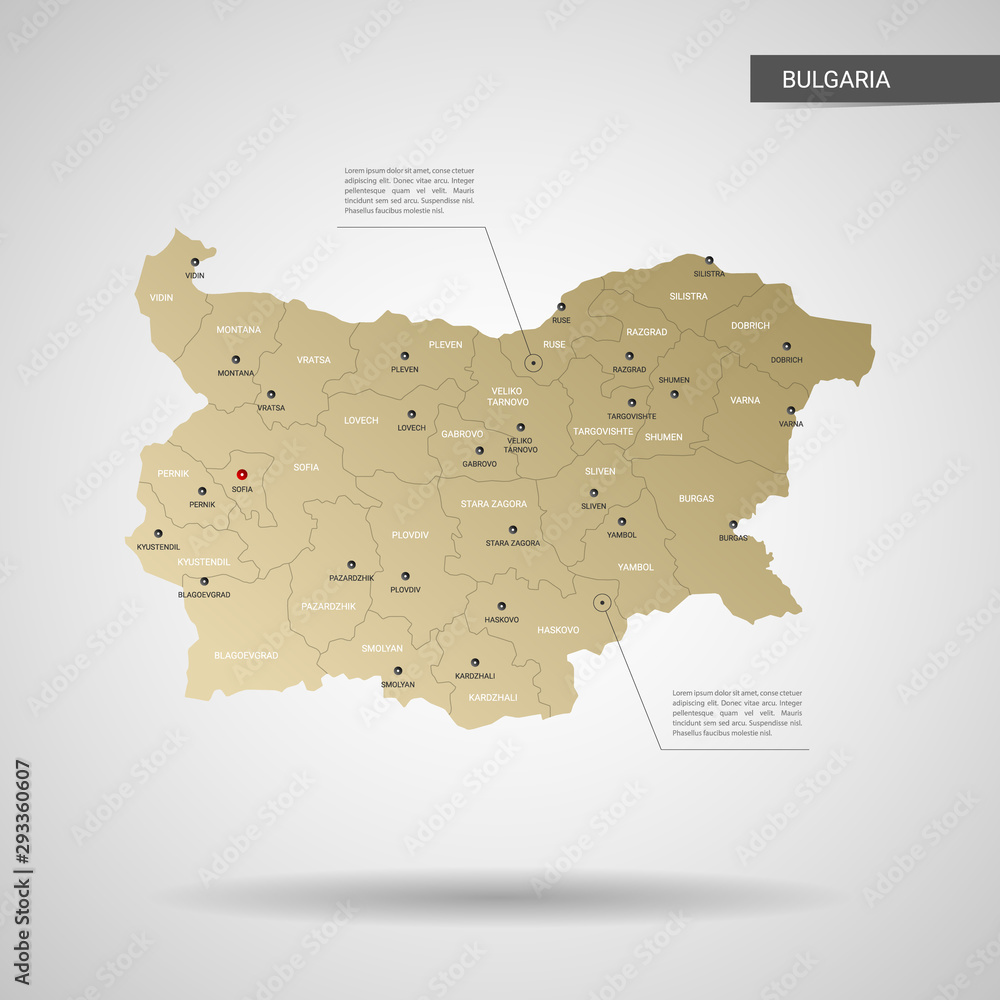Stylized vector Bulgaria map. Infographic 3d gold map illustration with ...