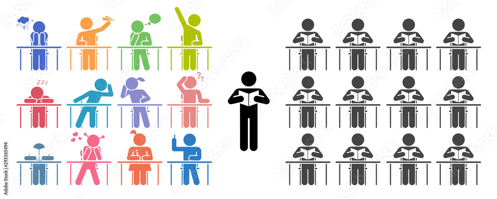 School days. Students in school attending classes. Teacher and pupils ...