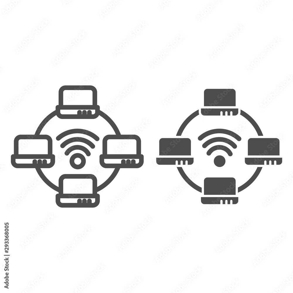 Vetor do Stock: Computer network line and glyph icon. Laptop networking ...