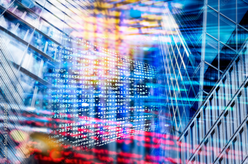 Program code and office buildings Stock Photo | Adobe Stock