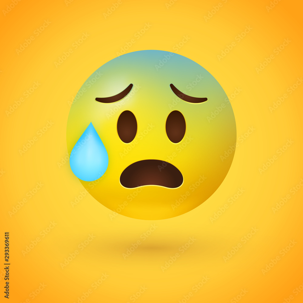 Stressed emoji with yellow face, small, open eyes, a slight frown, and ...